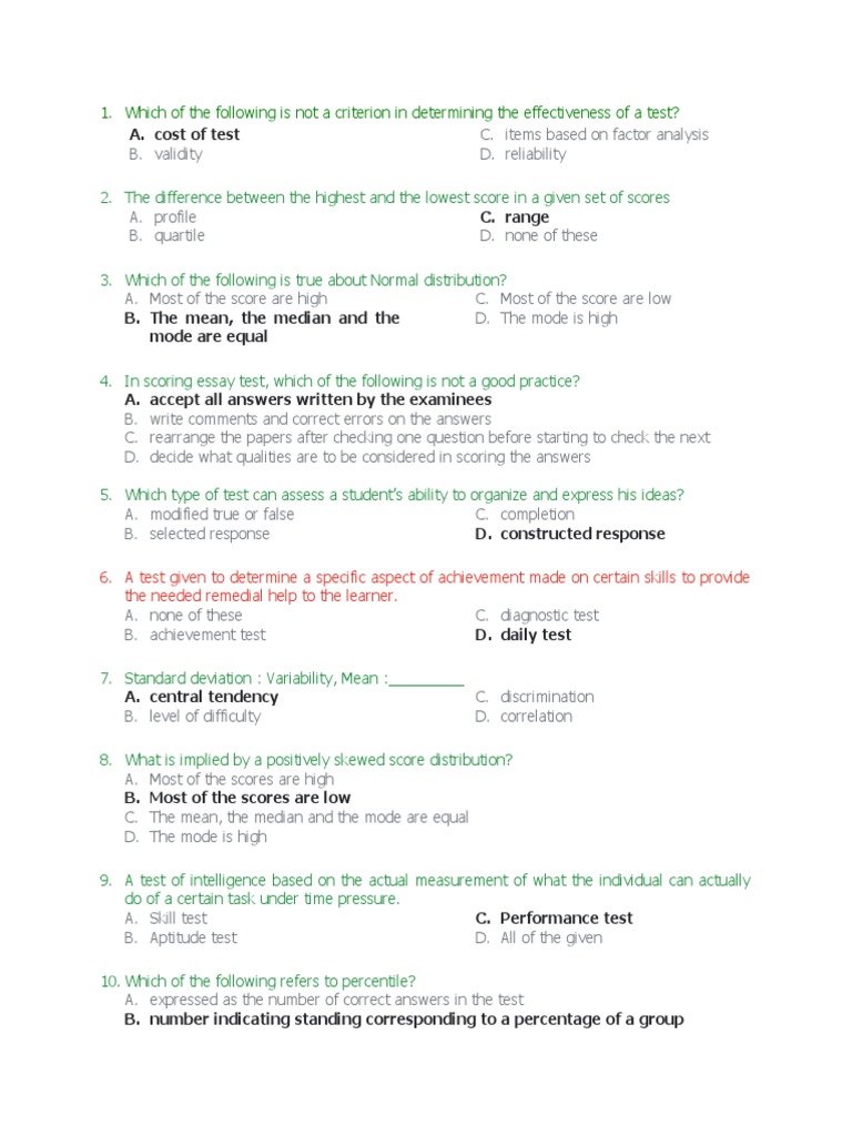 Educ8 Assessment Test | PDF | Mean | Standard Deviation