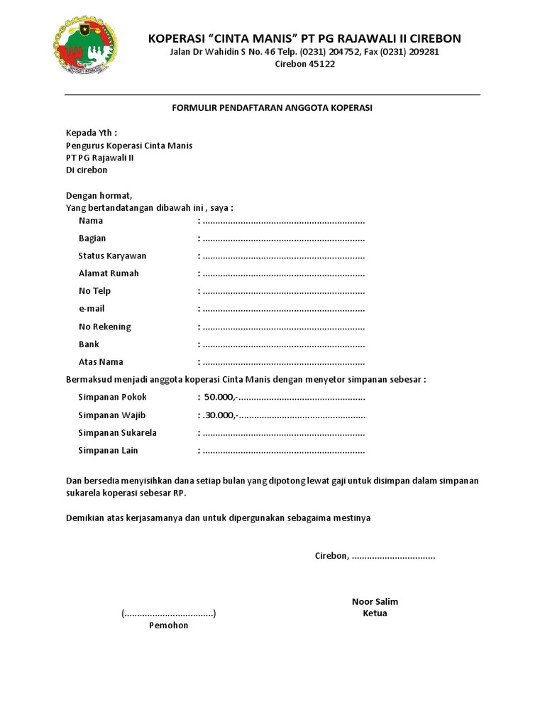 Formulir Pendaftaran Koperasi | PDF