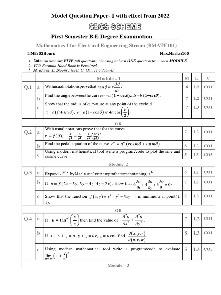 BMATE101 Set 1 | Download Free PDF | Trigonometric Functions | Algebra