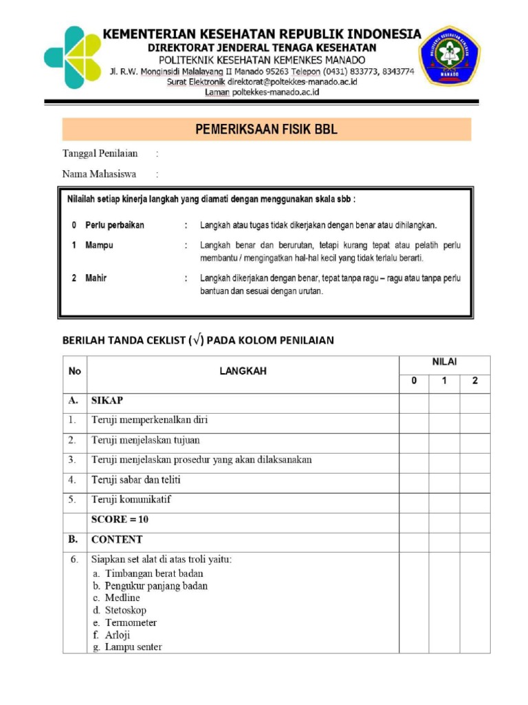 Ceklist Pemeriksaan Fisik | PDF