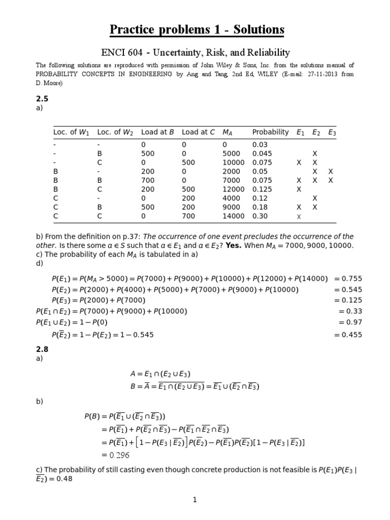 ENCI 504 Practice Problems 1 - Solutions v1 | PDF | Probability | Mathematics