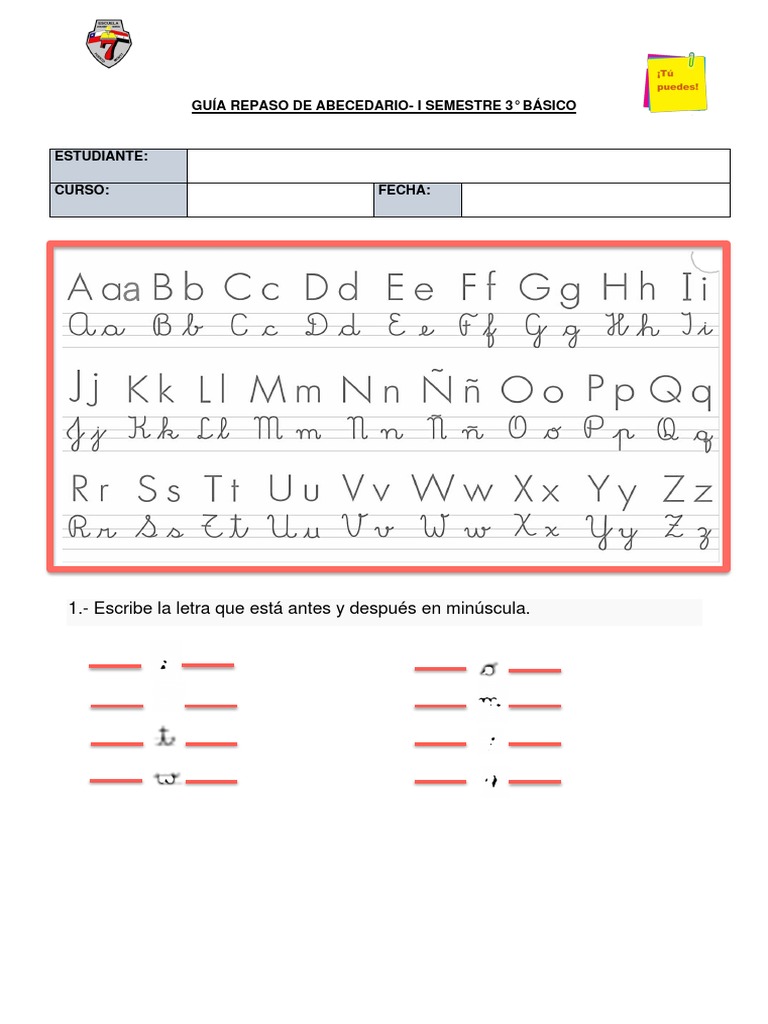 1.-Escribe La Letra Que Está Antes y Después en Minúscula.: Guía Repaso ...