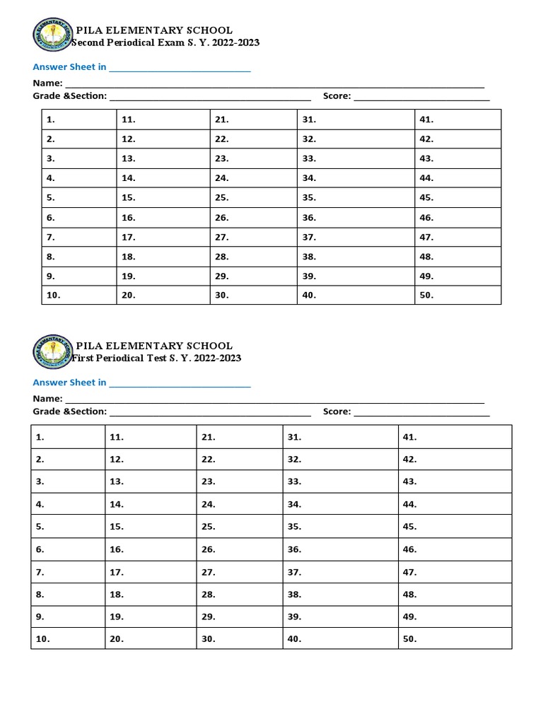 Answer Sheet Periodical Exam | PDF