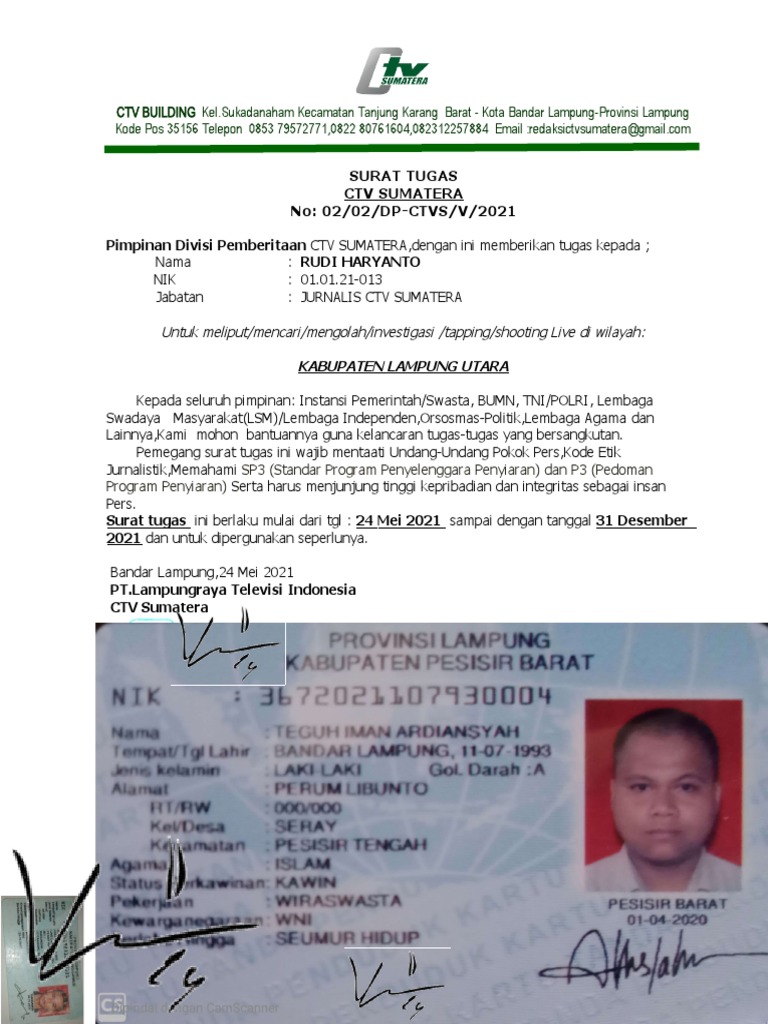 Surat Tugas Rudi CTV Sumatera Lam Utara | PDF