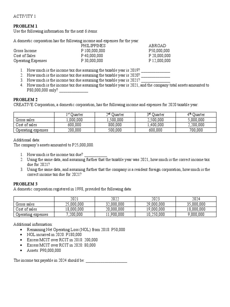 Intax-Activity 1 | PDF | Income | Expense