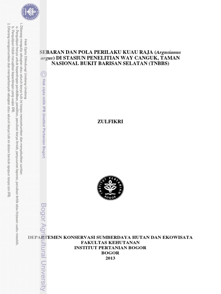 Sebaran Dan Pola Perilaku Kuau Raja (Argusianus Nasional Bukit Barisan ...