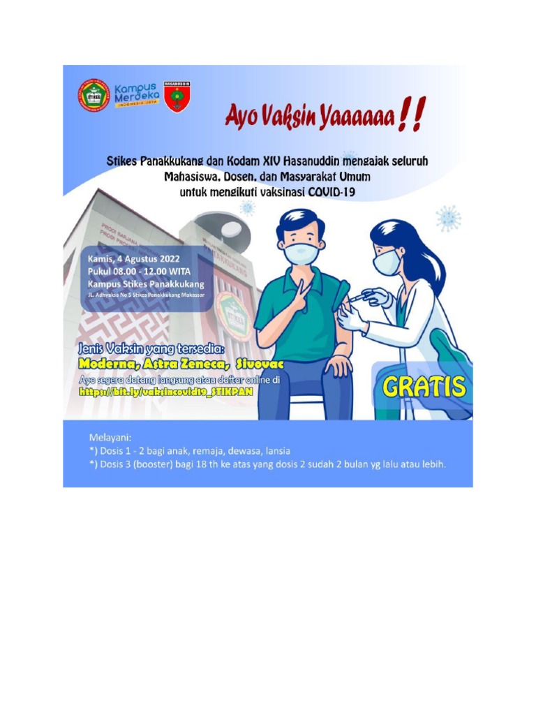 Flyer Dan Dokumentasi Vaksin STIKPAN-KODAM XIV Hasanuddin 2022 | PDF