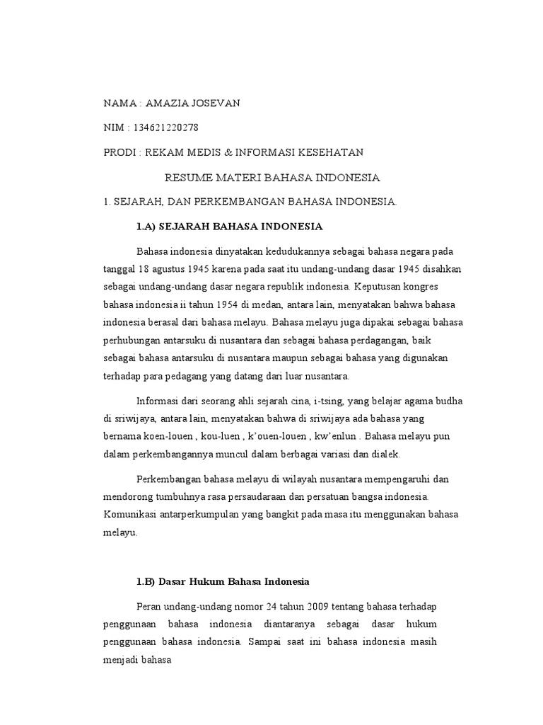 Resume Materi Bahasa Indonesia | PDF