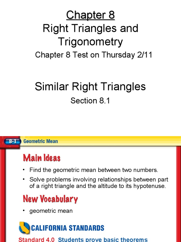 Geo CH 8 1 Right Triangles and Trigonometry | PDF | Triangle | Triangle ...