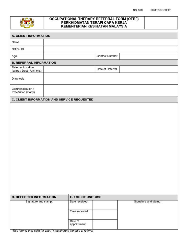 Lampiran 2- Occupational Therapy Referral Form (OTRF) | PDF