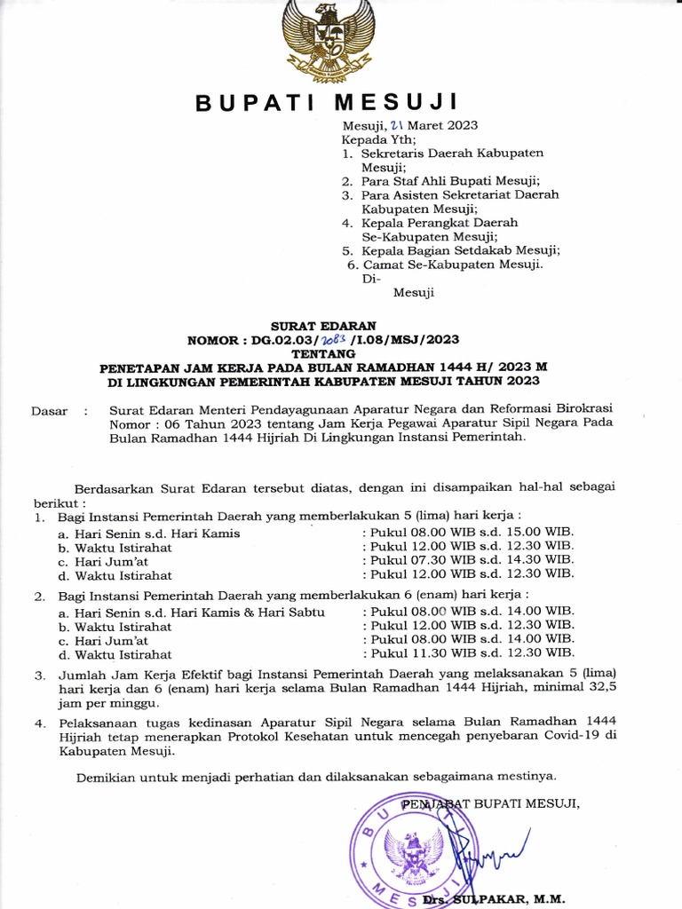 SE Jam Kerja Selama Ramadhan | PDF