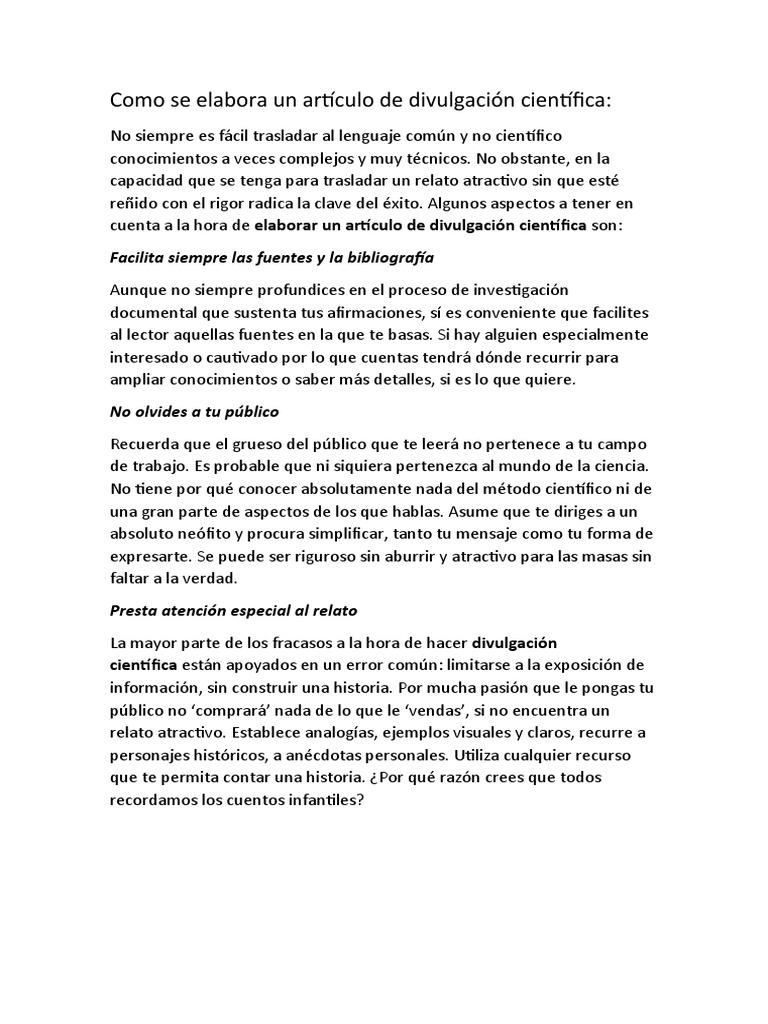 Como Se Elabora Un Artículo de Divulgación Científica | PDF | Analogía ...