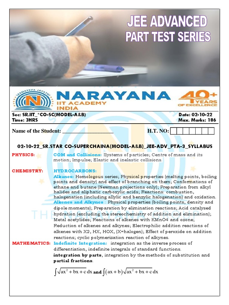 02.10.22 - SR - STAR CO-SC (MODEL-A&B) - Jee - Adv - 2019 - P1 - PTA-3 - QP | PDF | Alkene ...