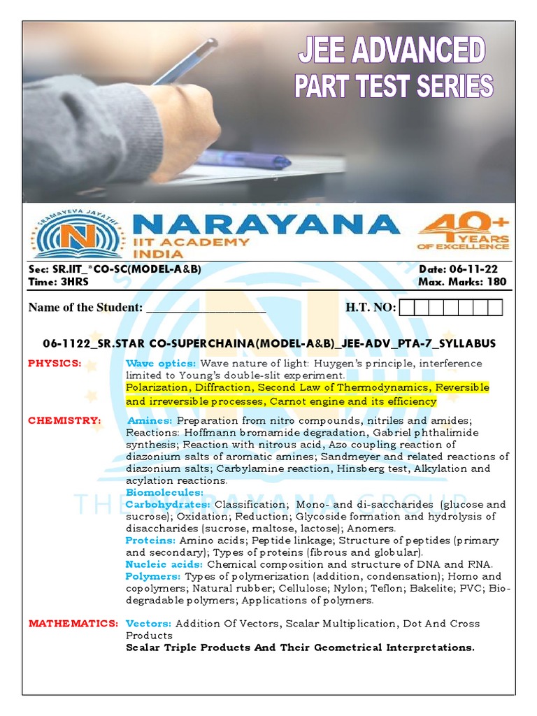 JEE Advanced Model Paper: Physics, Chemistry, Math | PDF | Amine ...