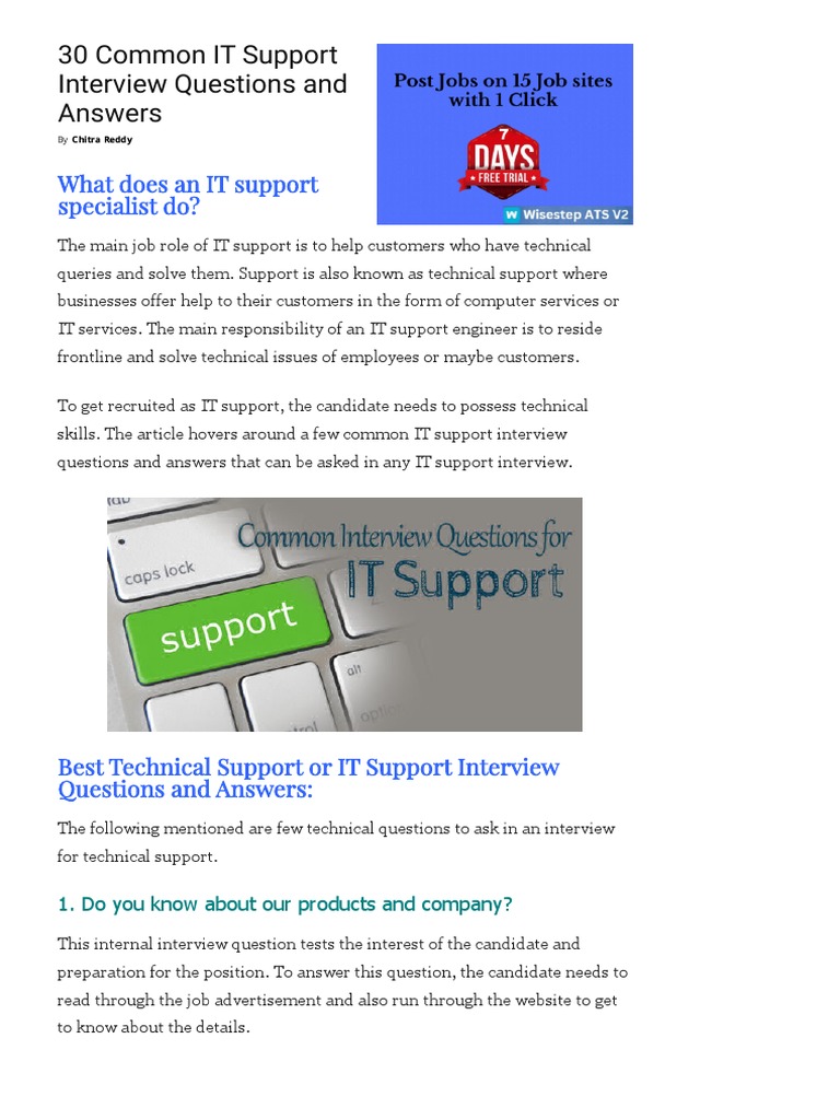 30 Common IT Support Interview Questions and Answers - Wisestep | PDF ...