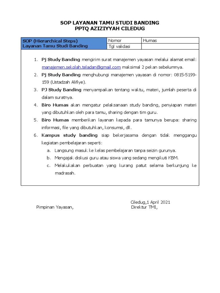 SOP Layanan Tamu Studi Banding | PDF