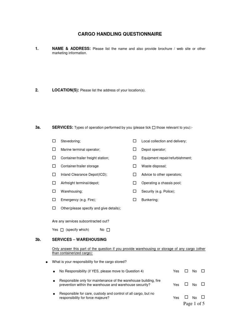Stevedoring Liability Insurance Proposal Form | PDF | Insurance | Cargo
