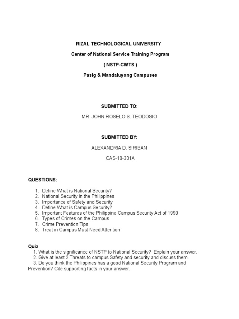 NSTP Memorandum | PDF | National Security | Police