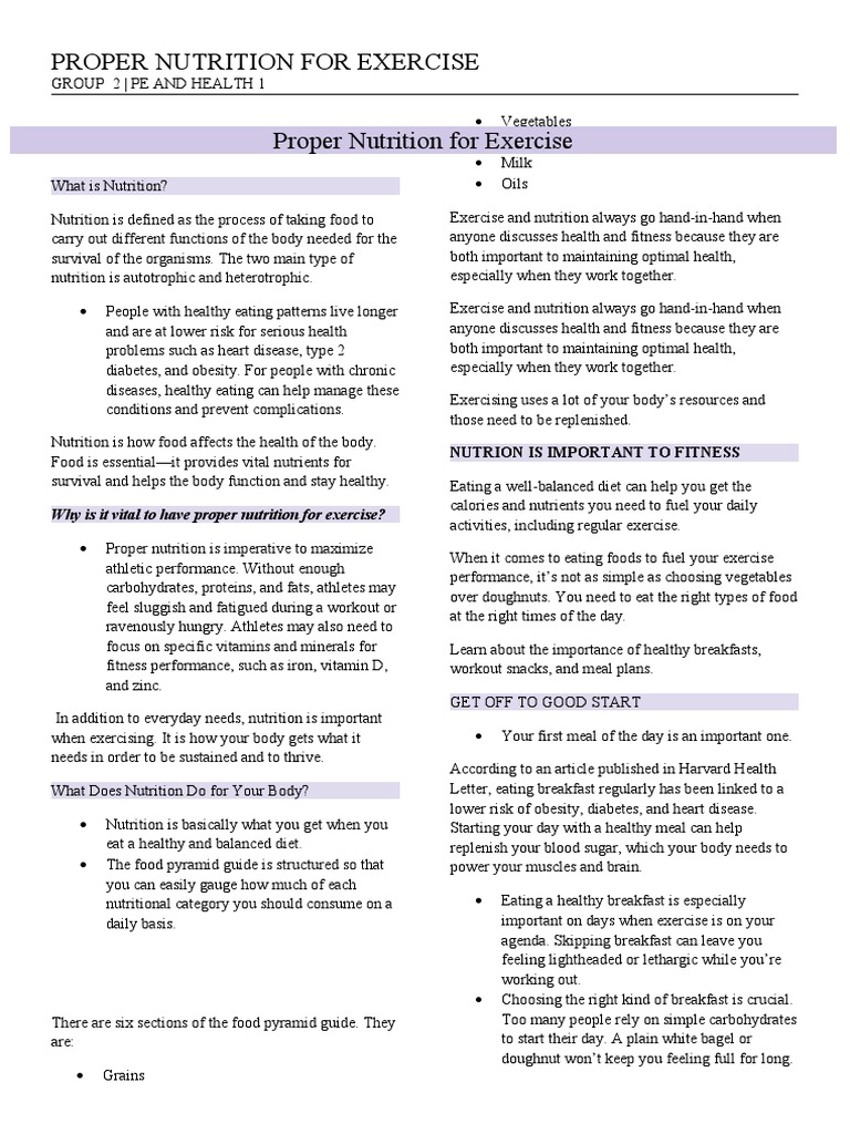 Lesson 8 - Proper Nutrition For Exercise | PDF | Nutrition | Diet ...