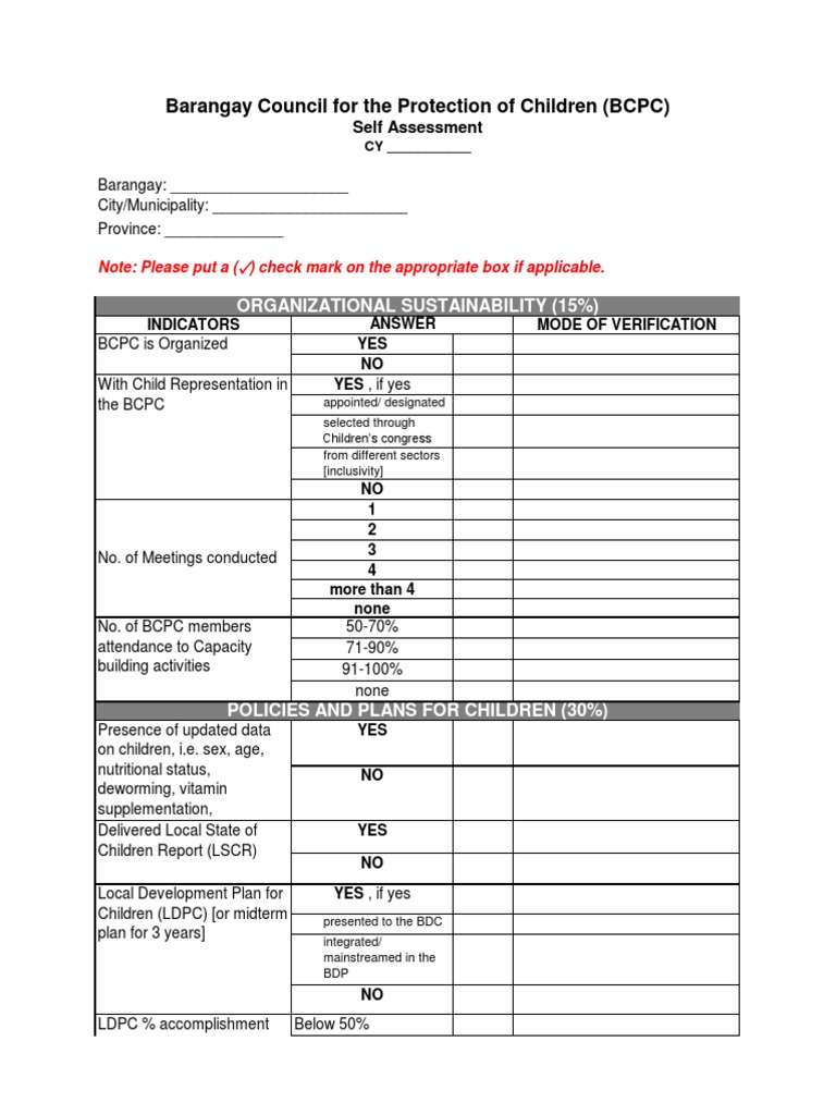 Barangay Council For The Protection of Children (BCPC) Functionality ...