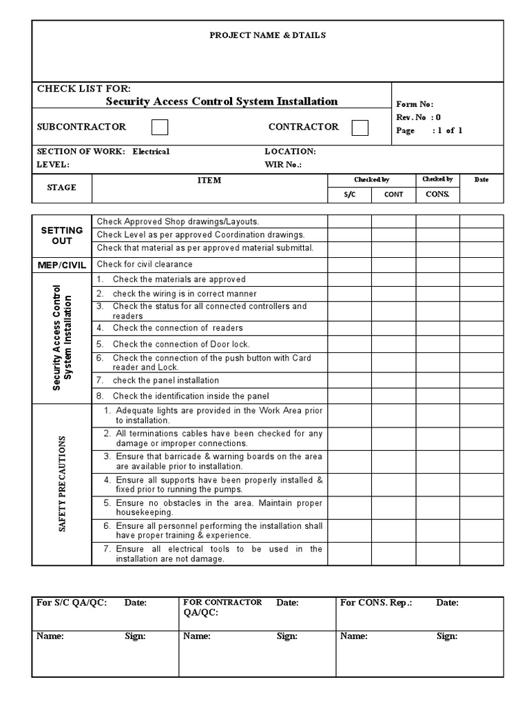 Checklist For Access Control System Installation | PDF | Access Control ... Checklist For Access Control System Installation | PDF | Access Control ...