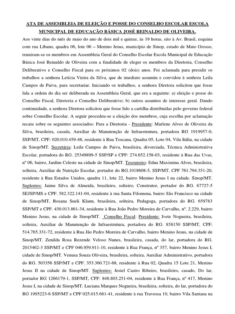 Ata Conselho Escolar 2015 | PDF | Brasil
