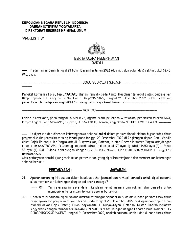 Bap Saksi Sastro | PDF