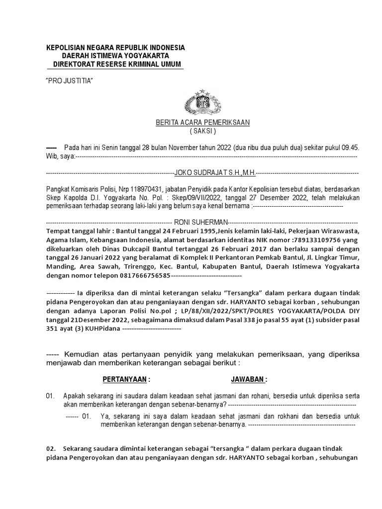 Bap Saksi Roni | PDF