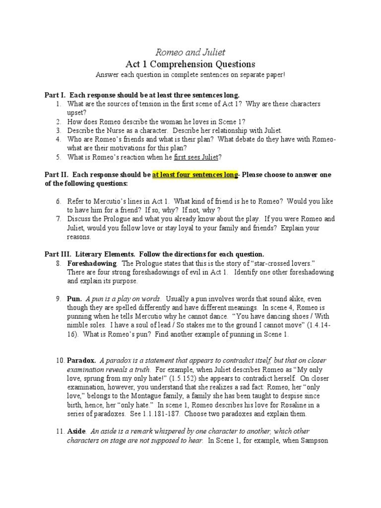 Act 1 DQ | PDF | Romeo And Juliet | Characters In Romeo And Juliet