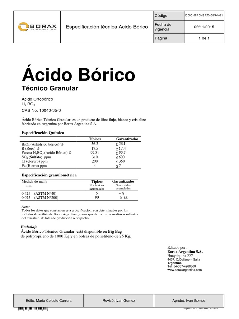 Acido Borico - HDS | PDF | Ciencias fisicas | Compuestos químicos