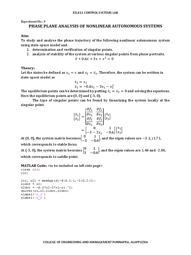 9 Phase Plane Analysis of Non-Linear Autonomous Systems - Complete | PDF | Eigenvalues And ...