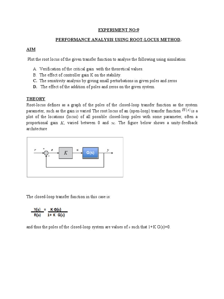 Performance Analysis of a Transfer Function Using Root-Locus Method: Effects of Controller Gain ...