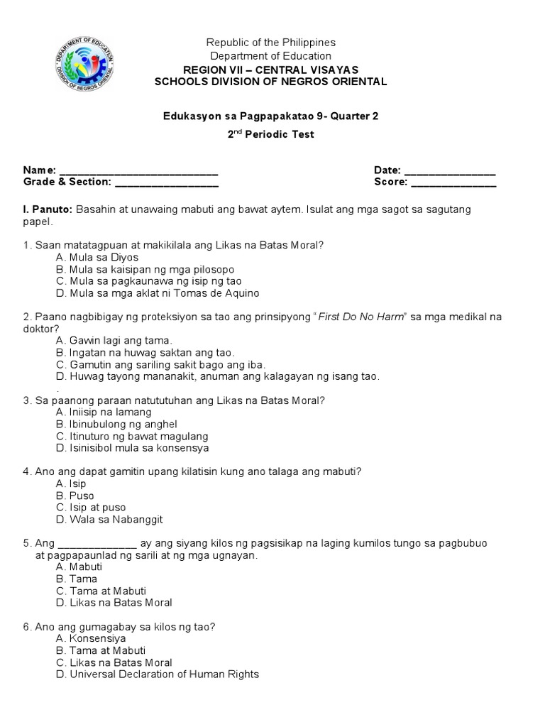 NegOr EsP9 Assessment Q2 | PDF