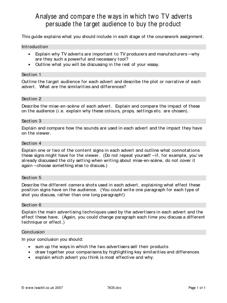 Compare Two Advertisements Essay | PDF