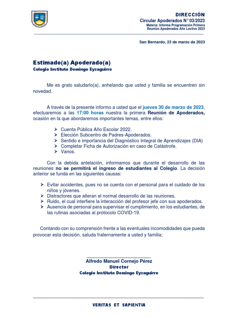 Estimado (A) Apoderado (A) : Dirección | PDF