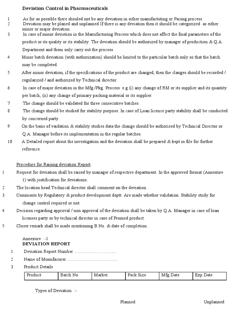 Deviation Control in Pharmaceuticals | PDF | Business