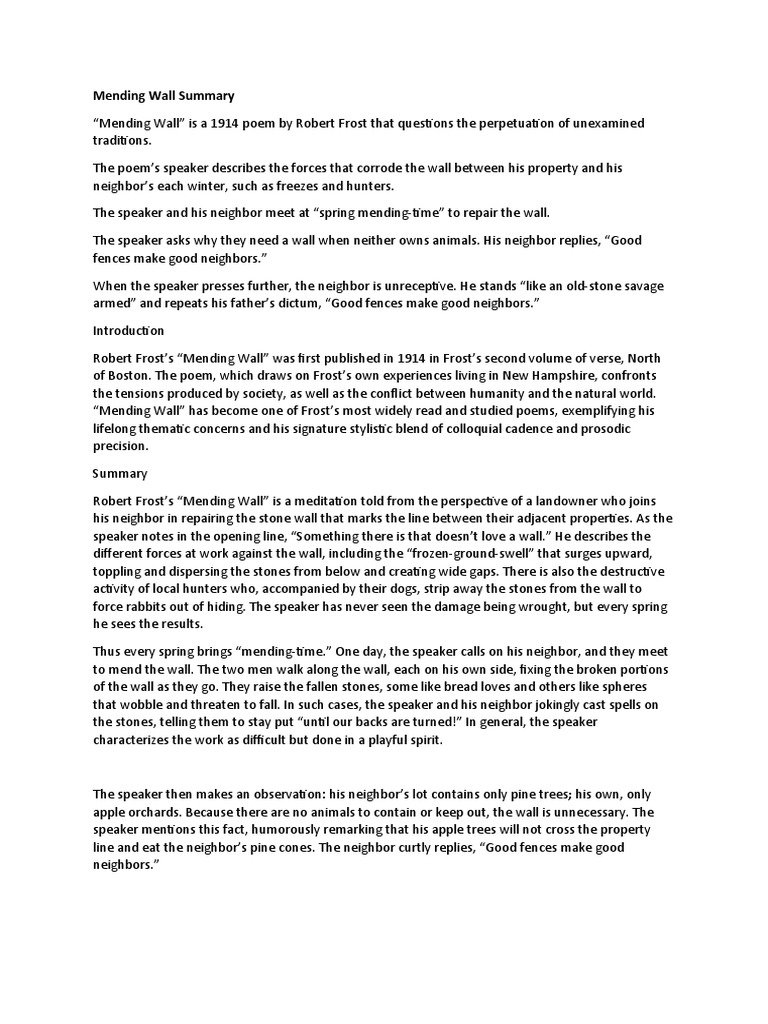 Mending Wall | PDF | Poetry | Wall
