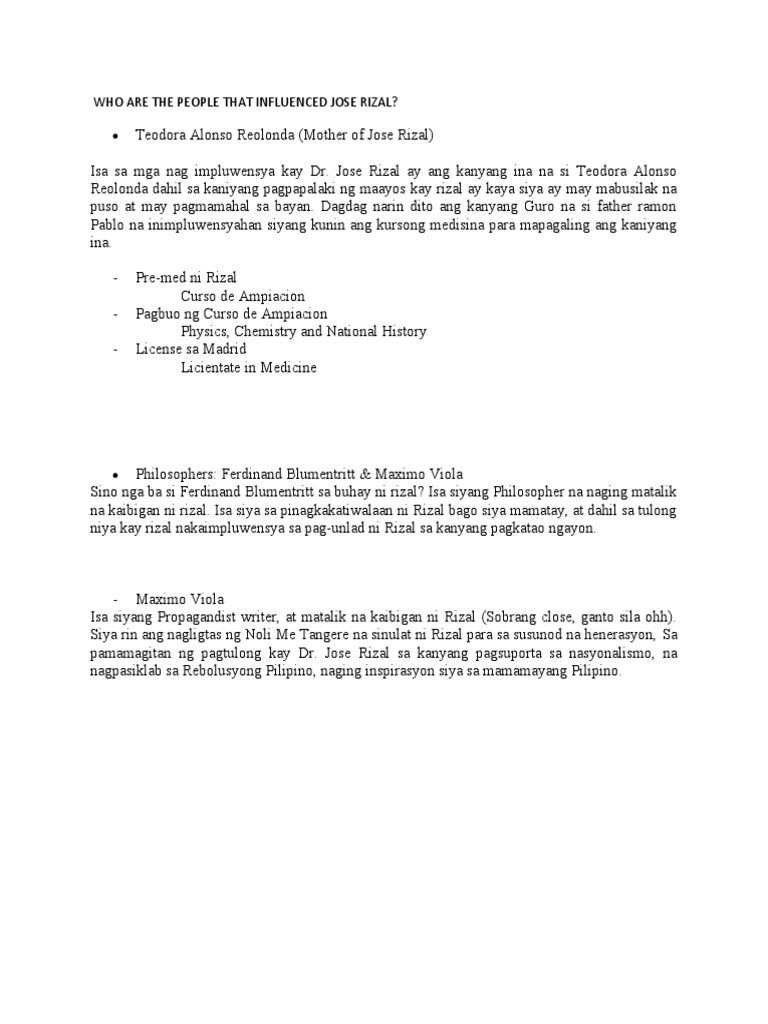 Who Are The People That Influenced Jose Rizal? | PDF
