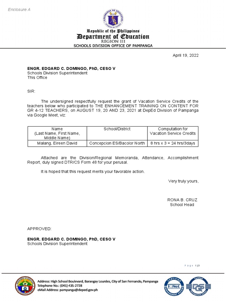 A Request For Vacation Service Credits - Teachers | PDF