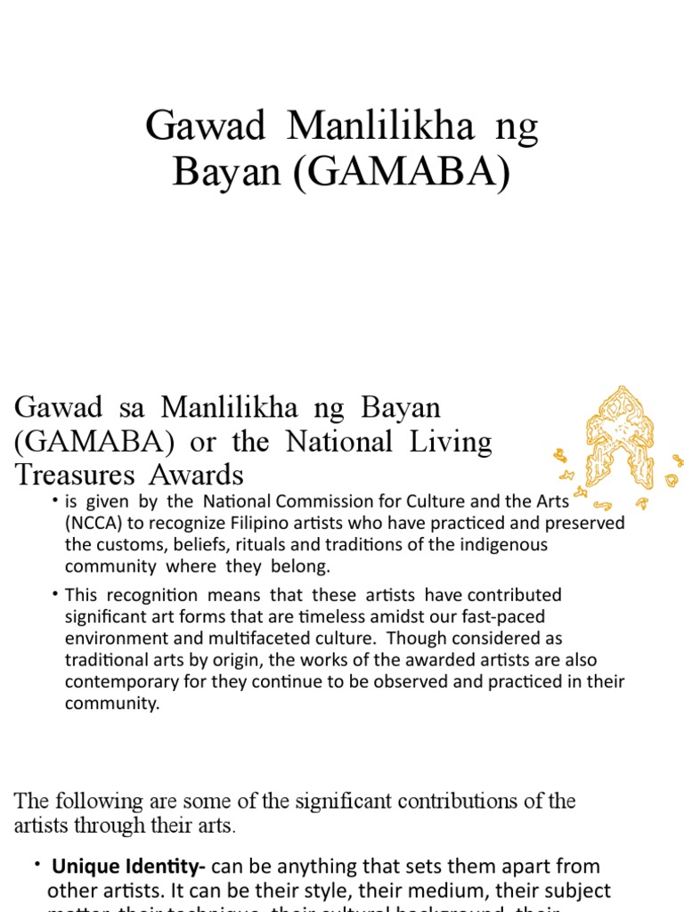 Gawad Manlilikha NG Bayan (GAMABA) | PDF