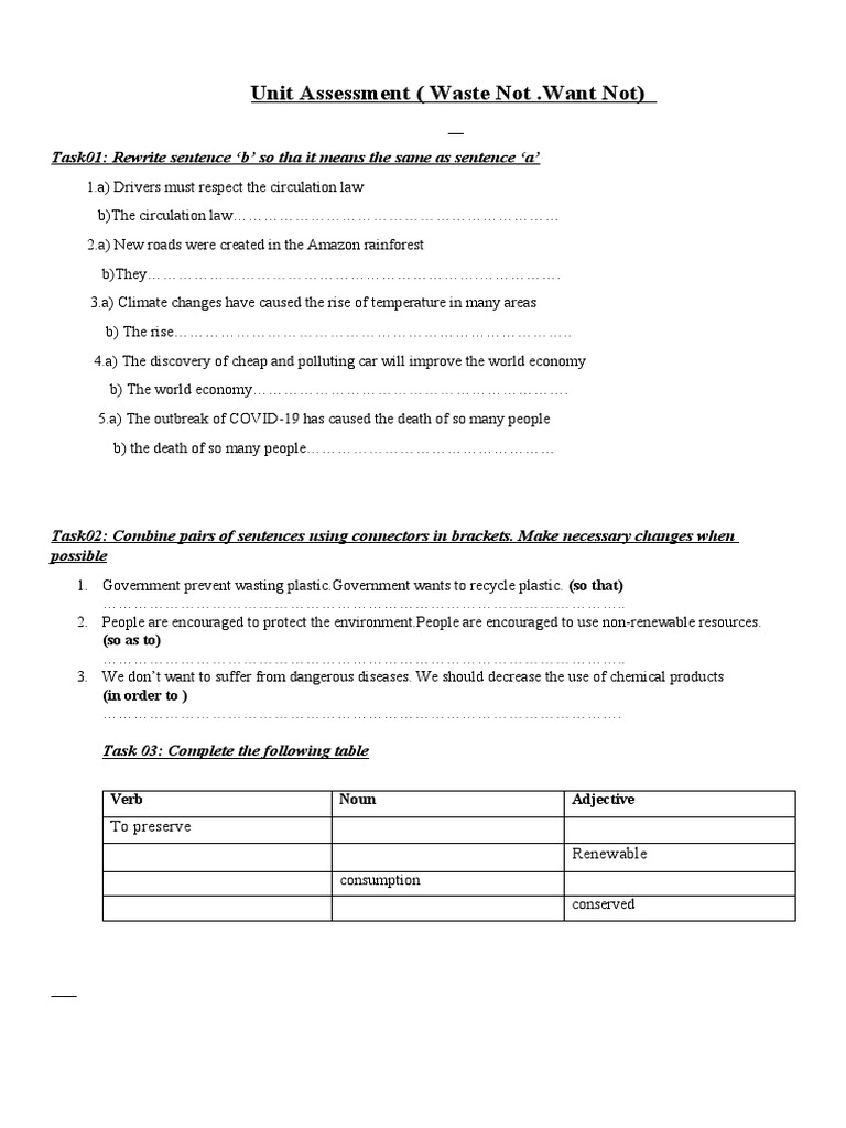 Waste Not, Want Not Assessment Guide | PDF