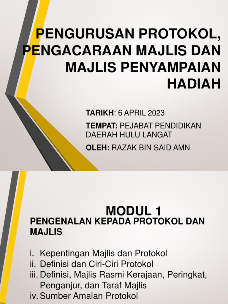 Pengurusan Protokol, Pengacaraan Majlis Dan Majlis Penyampaian Hadiah | PDF