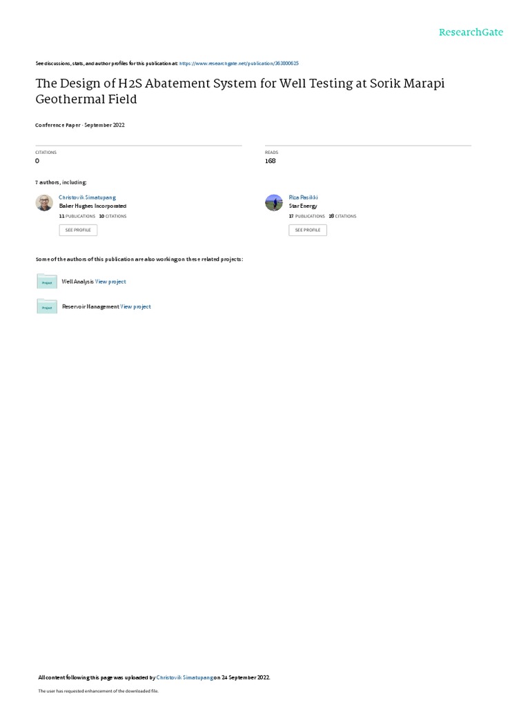 The Design of H2S Abatement System For Well Testing at Sorik Marapi ...