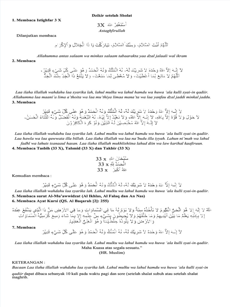 PDF Bacaan Dzikir Setelah Sholat Sesuai Putusan Tarjih Muhammadiyah ...