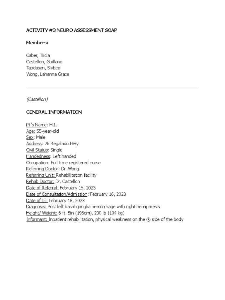 ACTIVITY On Neuro Assessment | PDF | Anatomical Terms Of Motion ...