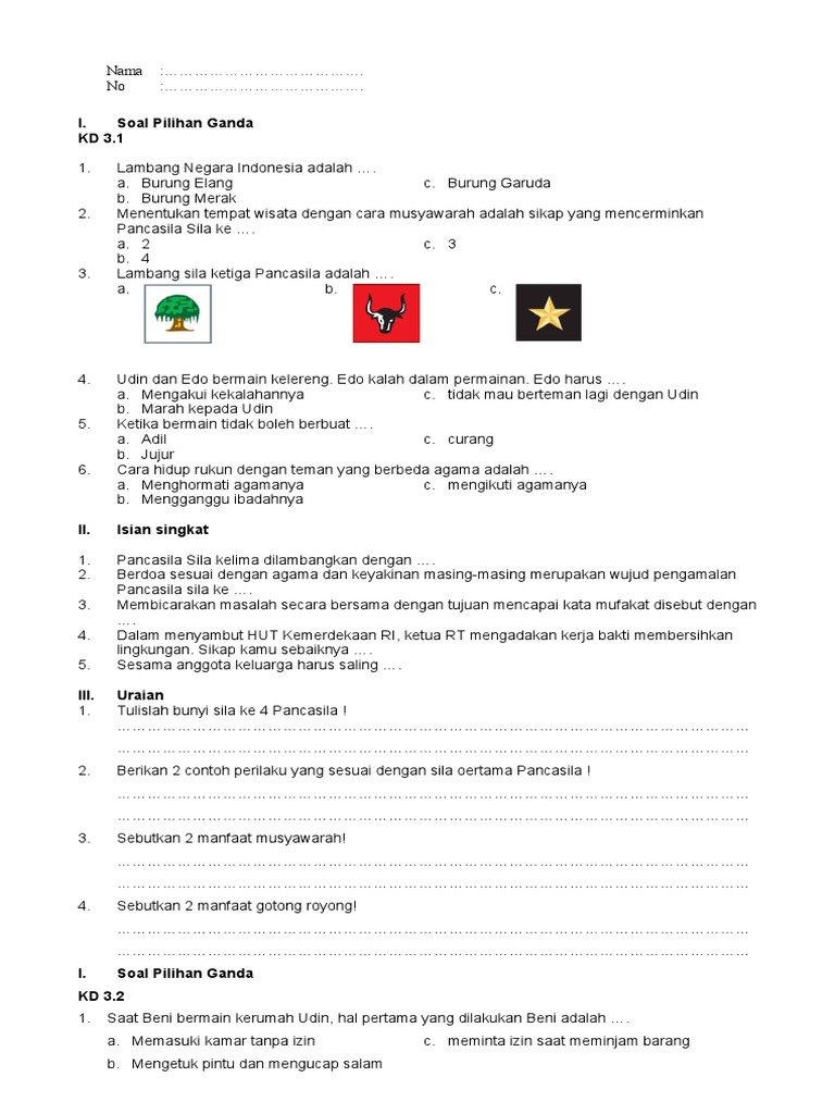 Contoh Soal PPKN PTS 1 | PDF