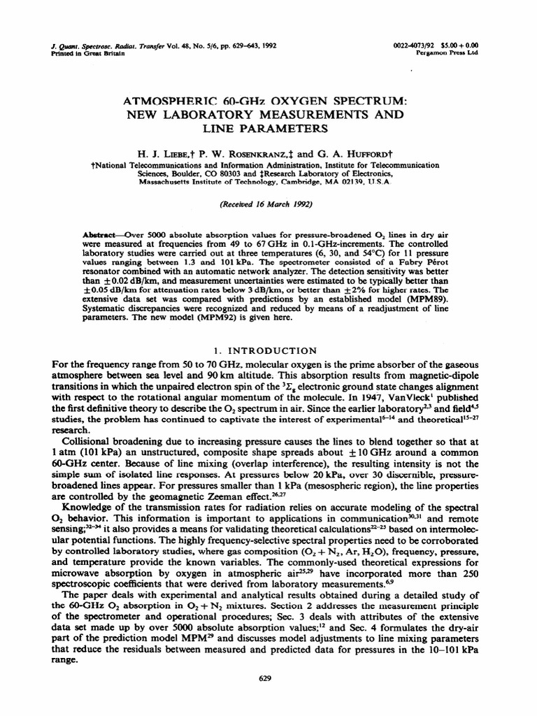 Atmospheric 60-Ghz Oxygen Spectrum: New Laboratory Measurements AND Line Parameters | PDF ...