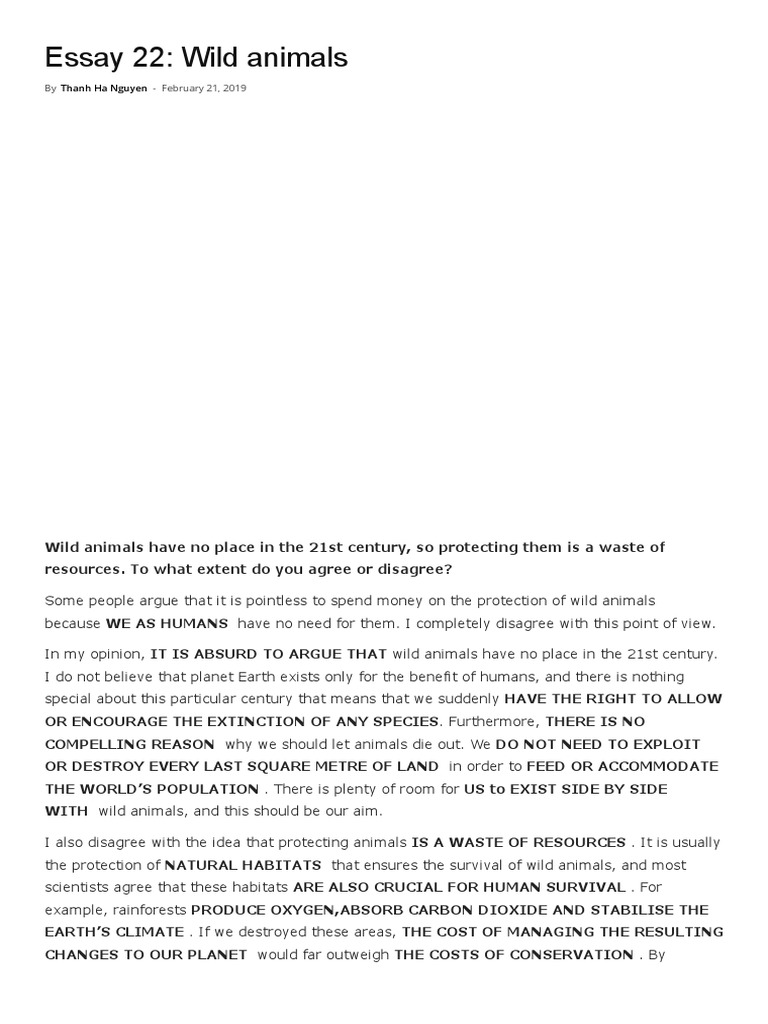 Essay 22: Wild Animals: Thanh Ha Nguyen | Download Free PDF | Wildlife ...