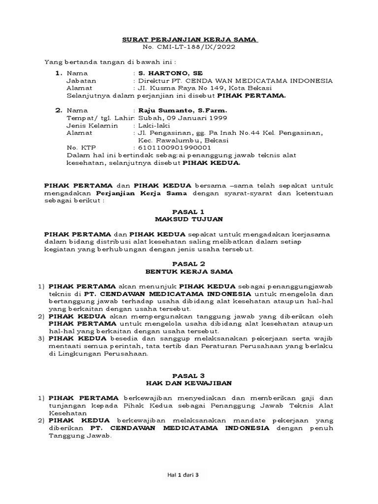 Surat Perjanjian Kerja Sama | PDF