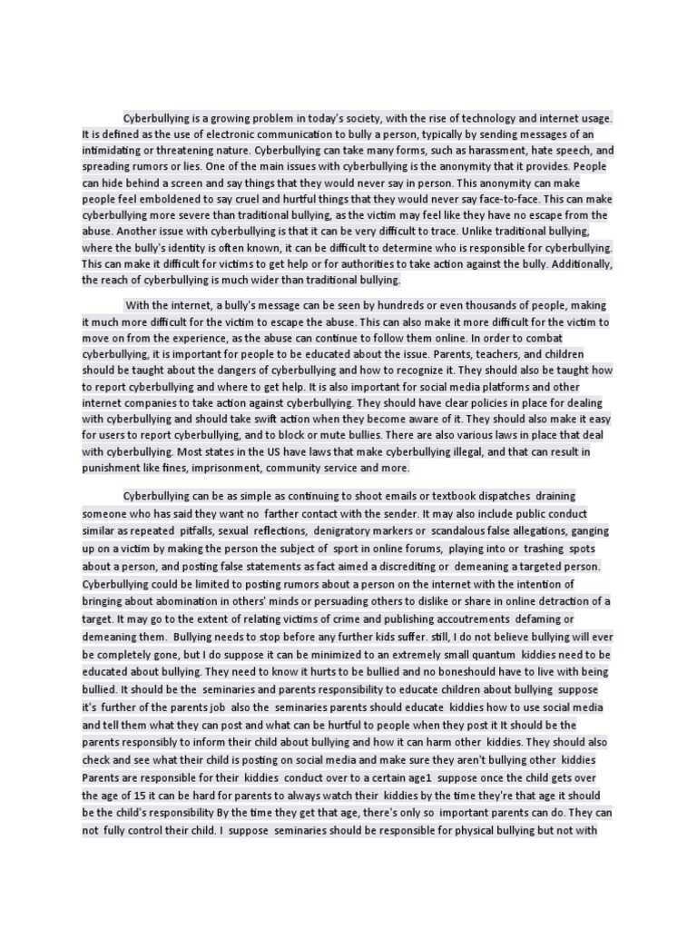 Essay About Cyberbullying | PDF | Cyberbullying | Bullying